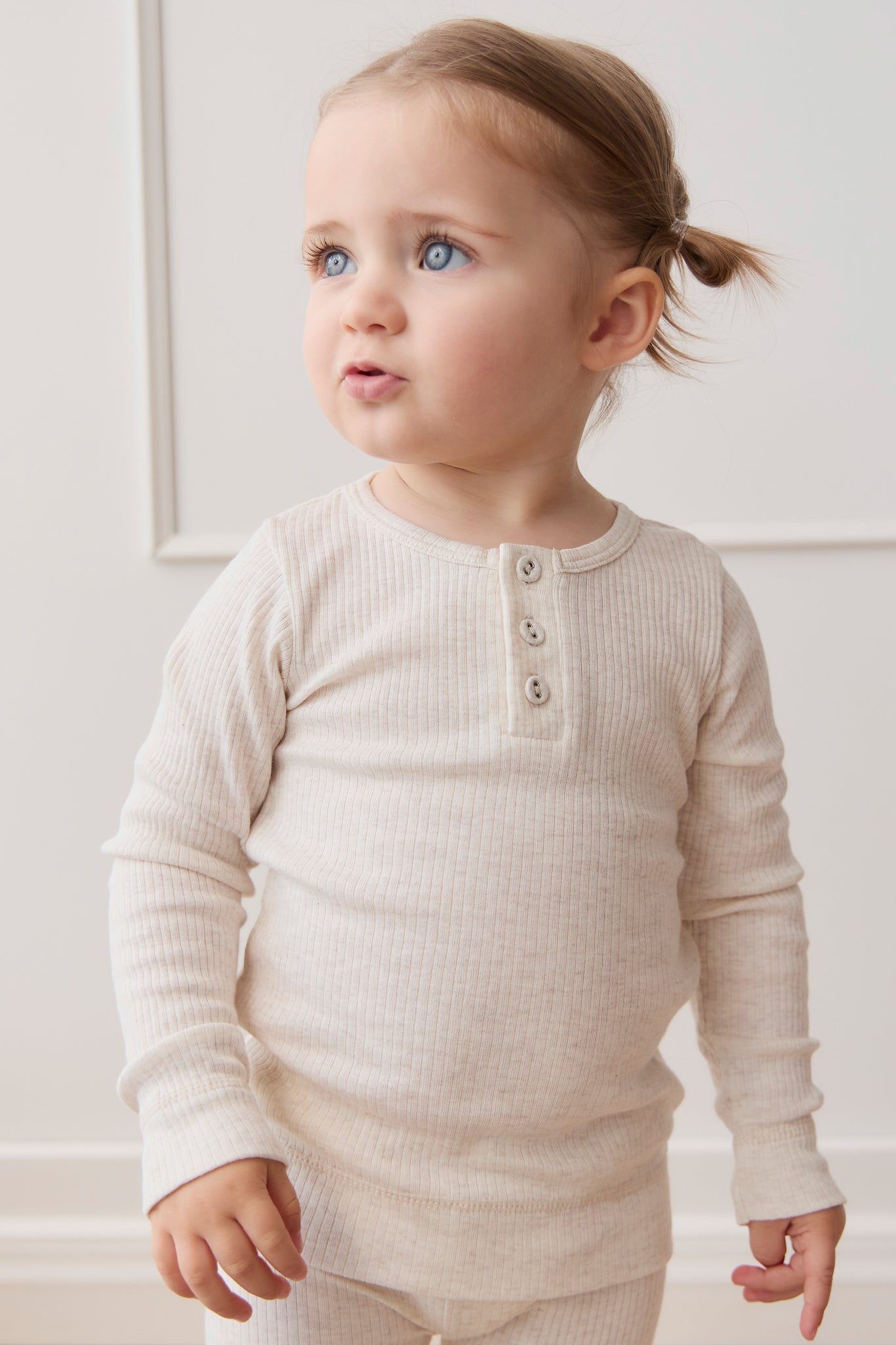 Organic Cotton Modal Long Sleeve Henley - Oatmeal Marle – Jamie Kay USA