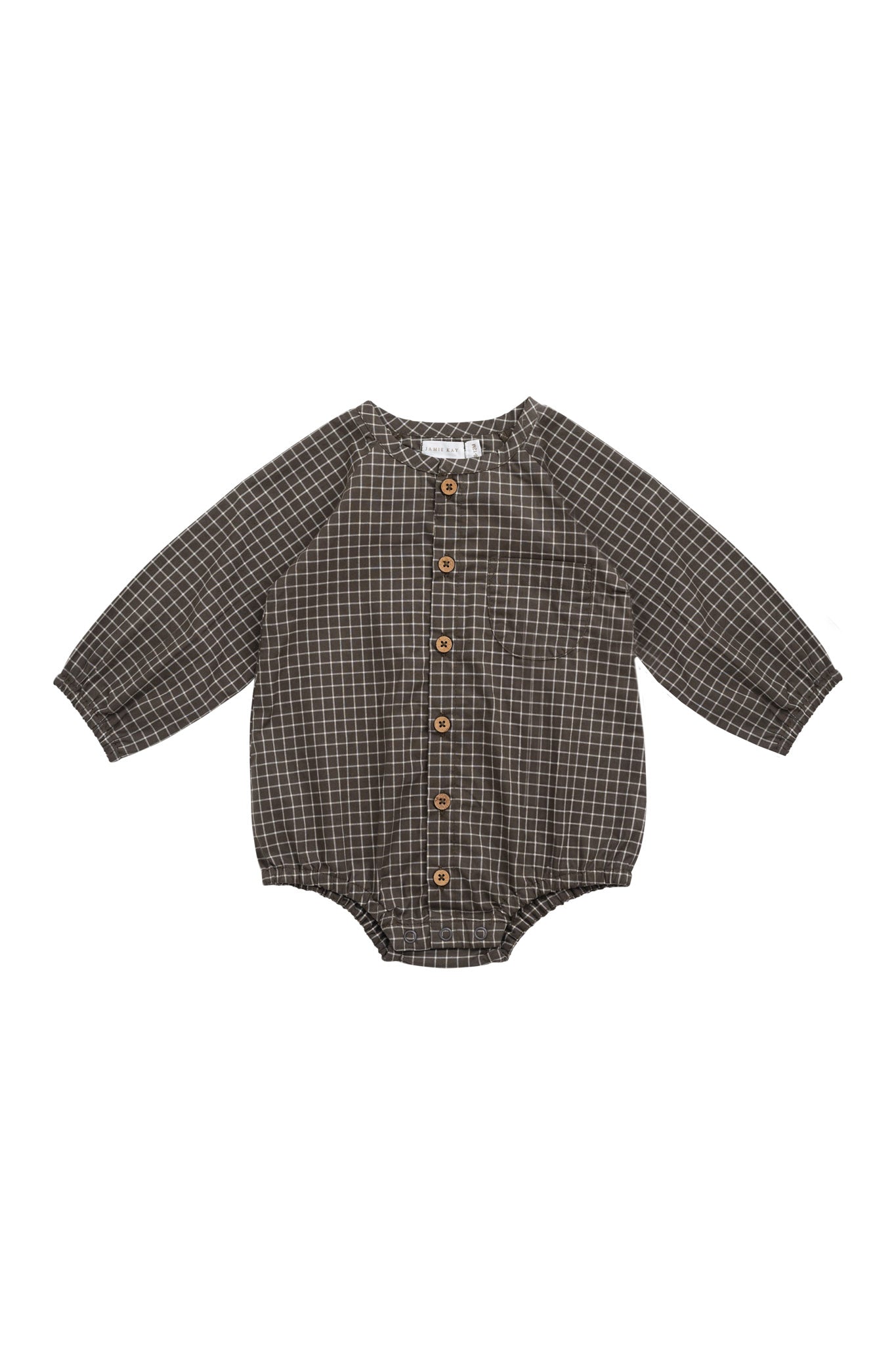 Organic Cotton Ellis Playsuit - Coffee Grid – Jamie Kay USA